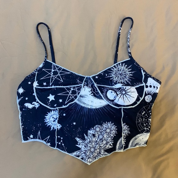 ROMWE | Tops | Celestial Pattern Corset Style Cropped Tank | Poshmark